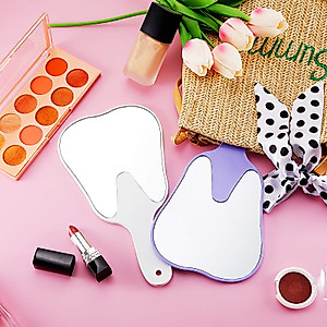 Jetec 2 Pieces Tooth Shaped Handheld Mirror Cute Makeup Mirror Hand Held Plastic Dental Mirrors with Handle Cosmetic Hand Mirror Back to School for Women Men Gifts(White, Purple)