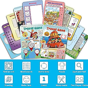 Elfew 2 Pack Reusable Activity Game for Kids Ages 4-8, 8-12,Travel Games Include 56 Different Game,1-2 Players,Toy & Learning Tool for Road Trip Airplane Activity