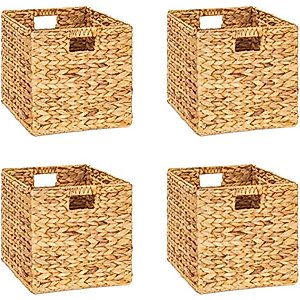 M4DECOR Wicker storage basket, wicker storage baskets for shelves, large wicker baskets for storage, wicker cube storage bins for Bedroom, Living Room, Nursery Room (Natural 4 packs 12x12in)