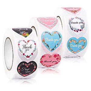1500 Pcs Floral Thank You Stickers, Heart-Shaped Thank You Stickers 1 Inch Thank You Stickers Roll Thank You Labels for Gifts, Weddings, Giveaways, Bridal Showers, Party, Boutiques and Envelope