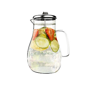 Classic Cuisine Glass Pitcher-64oz. Carafe with Stainless Steel Filter Lid-Heat Resistant to 300F-For Water, Coffee, Tea, Punch, Lemonade and More, 64 oz, Clear