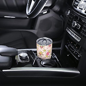 Yaxongx 20oz Tumbler Rose Flower Double Wall Vacuum Insulated Coffee Mug with Lid and Metal Straw Brush Reusable Stainless Steel Water Bottle Travel Cup Gifts for Car Ice Drinks Hot Beverage