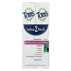 Tom's of Maine Fluoride-Free Antiplaque & Whitening Natural Toothpaste, Peppermint, 5.5 oz. 2-Pack