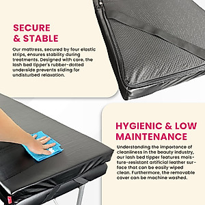 XOLLOZ Artificial Leather Lash Bed Topper Memory Foam | 2.5in Thick Comfortable Massage Table Topper for Lash Extension with Four Corner Straps & Anti-Slip Bottom | Lash Bed Foam Topper (Black)