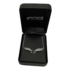 Harley-Davidson Womens Necklace, Bar & Shield Crystal Winged, Silver HDN0288
