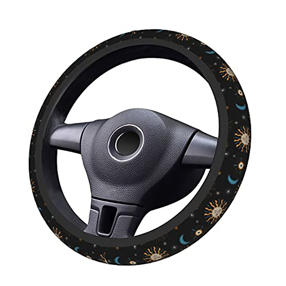 Moon and Sun Steering Wheel Cover Universal 15 Inches Non-Slip Neoprene Cute Stars Wrap Car Accessories Protector Case for Women & Men Girls Fit Auto SUV Sedan Vans Trucks