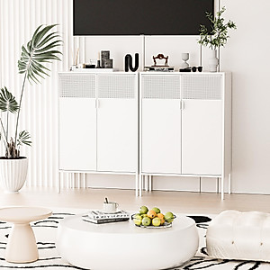 Washsemba Metal Storage Cabinet with Doors and Shelves, White Metal Cabinet, 3-Tier Office Cabinet,Metal Locker Storage Cabinet for Office, Home, Living Room(White)