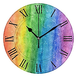 Oreayn Rainbow Stripe Watercolor Gay Wall Clock for Home Office Bedroom Living Room Decor Non Ticking Colorful
