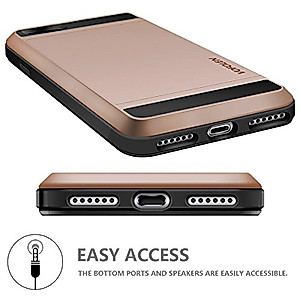 Vofolen Case for iPhone 8 Plus Case Wallet Credit Card Holder ID Slot Sliding Cover Hidden Pocket Dual Layer TPU Bumper Armor Anti-Scratch Protective Hard Shell Case for iPhone 8 Plus 7 Plus Rose Gold