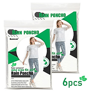 Recurve Bow Rain Poncho,Travel Poncho For Adult 6 Pack Ponchos With Hood Family Pack Emergency Disposable Poncho