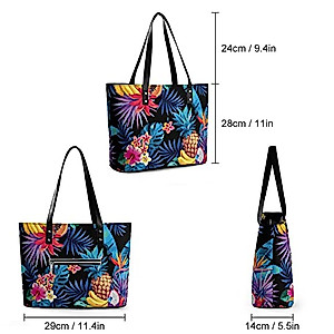 Womens Handbag Pineapple Palm Leaves And Flowers Leather Tote Bag Top Handle Satchel Bags For Lady