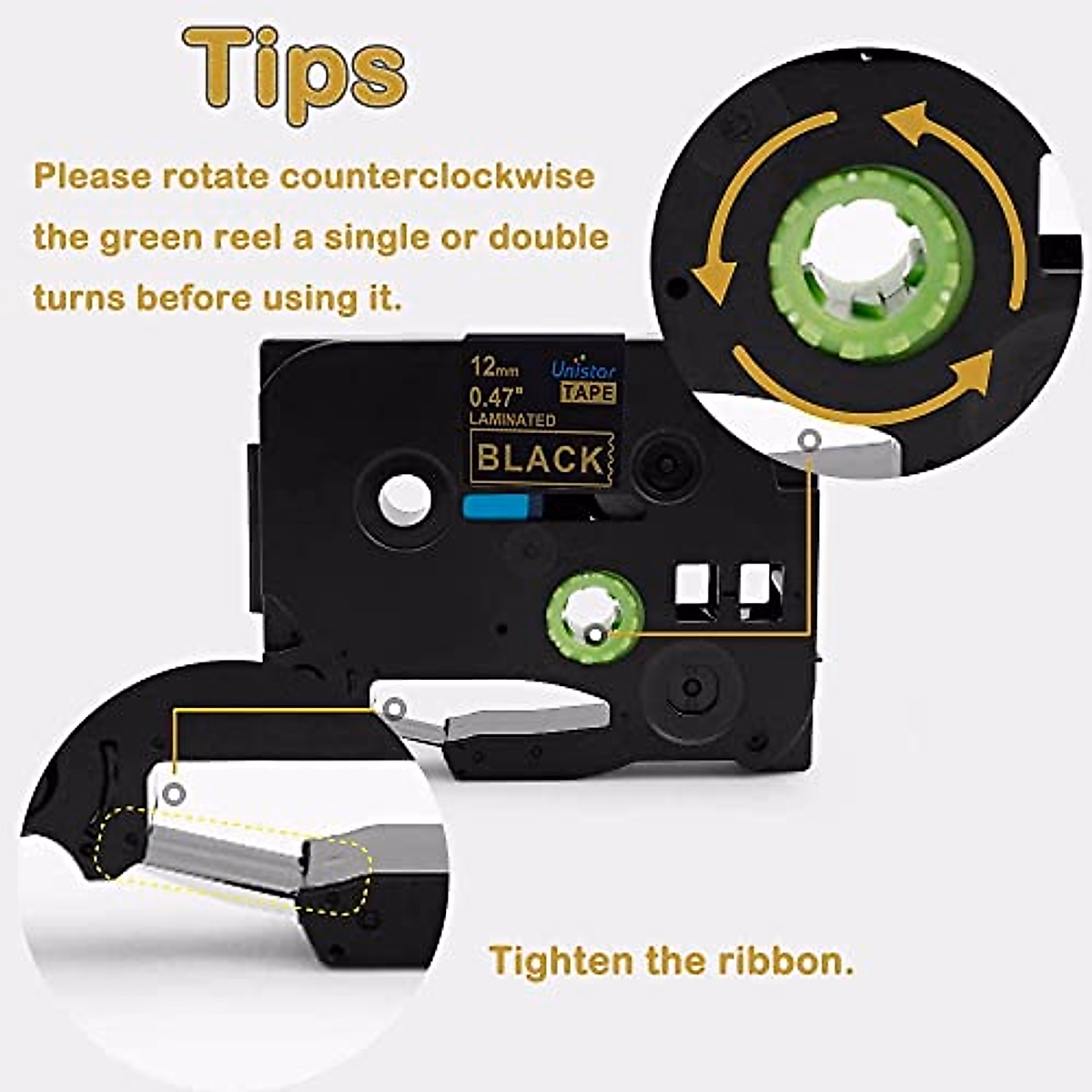 4X Unistar Compatible Brother Label Maker Gold on Black Label Tape Replacement for Brother Ptouch TZe Gold Tape TZe-334 TZ-334 Laminated 12mm 0.47 Inch Tape for Label Maker D210 H100 D400AD D600