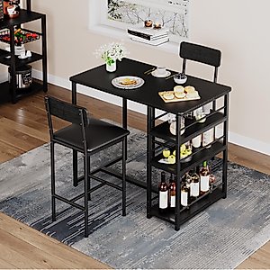 IDEALHOUSE Kitchen Table Set, Dining Table and Chairs for 2, 3 Piece Dining Room Table Set with 2 Upholstered Chairs, Bar Dining Table Set for Small Spaces, Apartment, Breakfast, Pub, Rustic Black