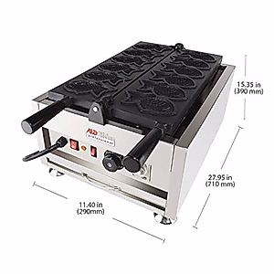 ALDKitchen Fish Shaped Taiyaki Maker | Stainless Steel Professional Taiyaki Iron with Nonstick Baking Molds | Six Fish Shaped Waffles | 110V | 3kW