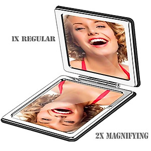 mpowtech Magnifying Silver Compact Mirror - Mix Diamond Mirror 1x/2x Magnification Travel Makeup Mirror,Double Sided Small Pocket Mirror,Folding Purse Mirror,Cosmetic Mirror for Gift