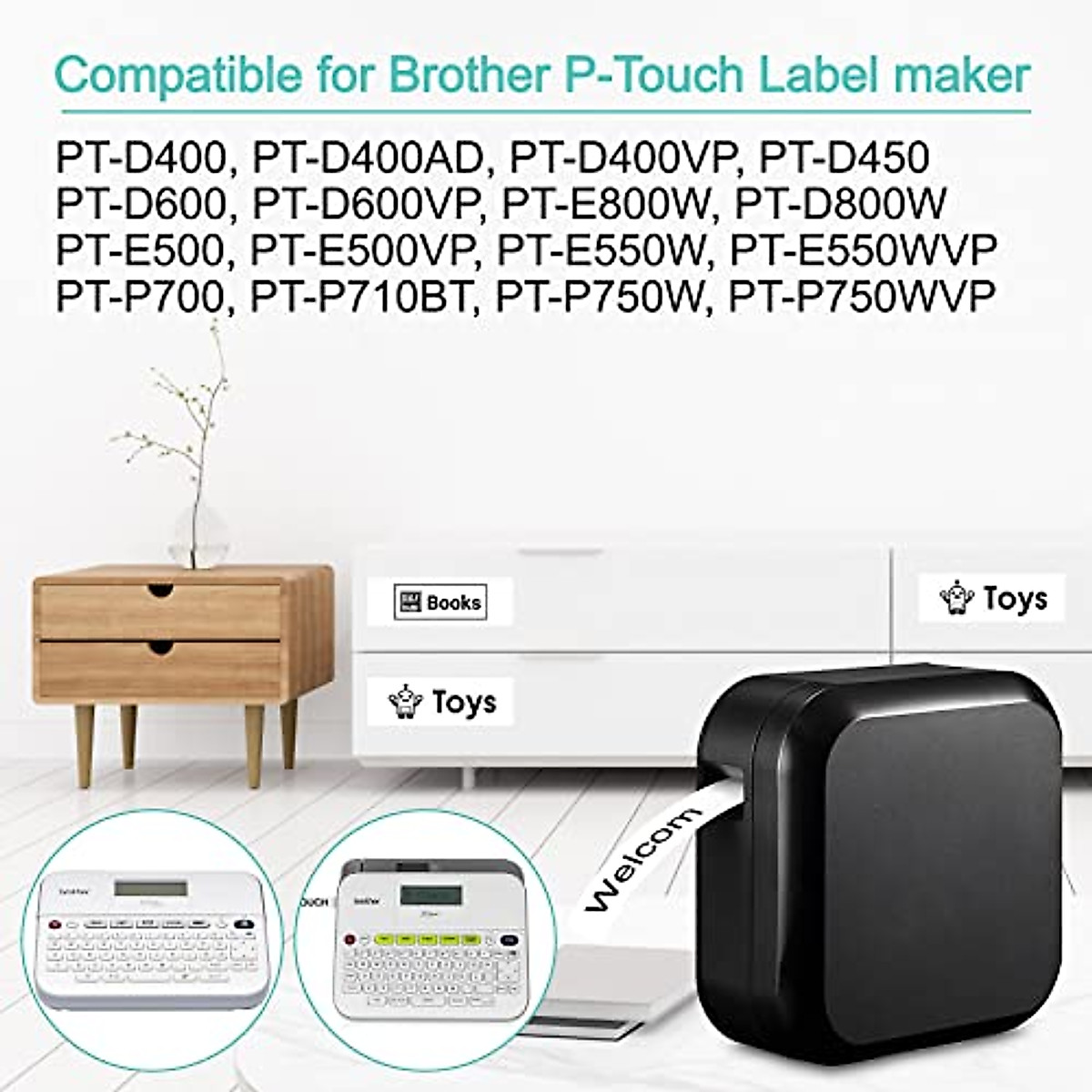 NineLeaf 6 Pack Compatible for Brother P-Touch Label Maker 18mm TZ TZe Tape TZe 241 TZe241 TZ241 TZ 241 Black on White 3/4 Inch 0.7'' Label Tape for PT-D400 PT-D600 PT-D400AD PT-P710BT PT-E550W P700