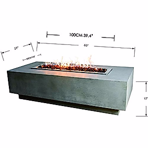 Elementi Granville Fire Table Cast Concrete Natural Gas Fire Table, Outdoor Fire Pit Fire Table/Patio Furniture, 45, BTU Auto-Ignition, Stainless Steel Burner, Lava Rock Included