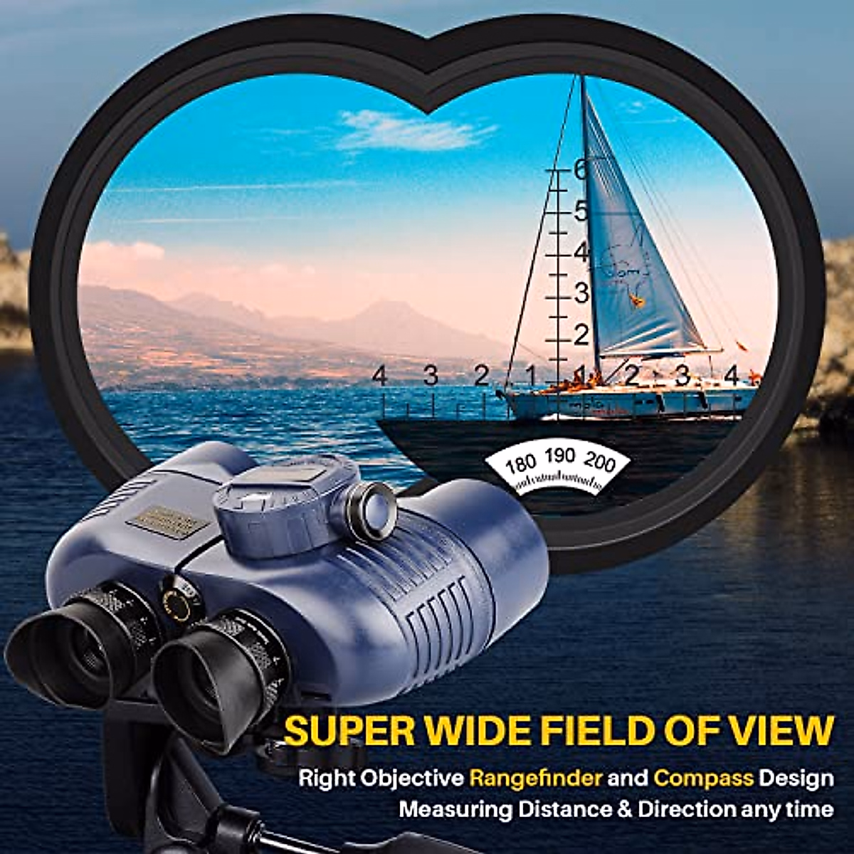 10x50 Marine Binoculars with Compass for Adults - Waterproof BAK4 Prism ...