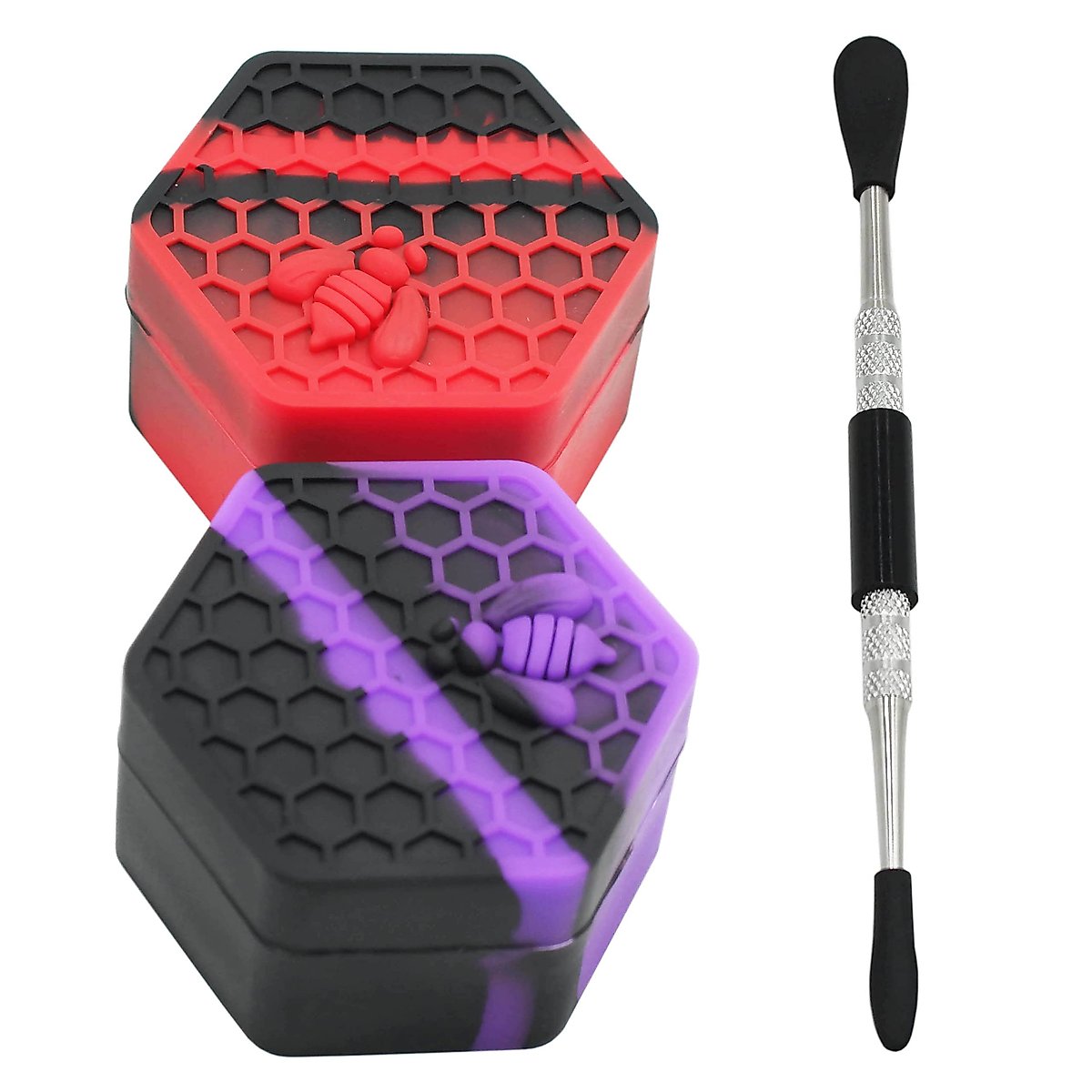 KUVIS 26ml Hexagon Silicone Container Non-stick Honeybee Jars with Carving Tool