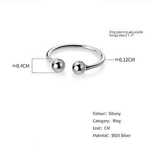 NewZenro Dainty Tiny Balls Knuckle Stacking Rings for Women S925 Sterling Silver Statement Adjustable Open Rings Minimalist White Gold Plated Polished Tail Finger Rings Hypoallergenic Jewelry Gifts