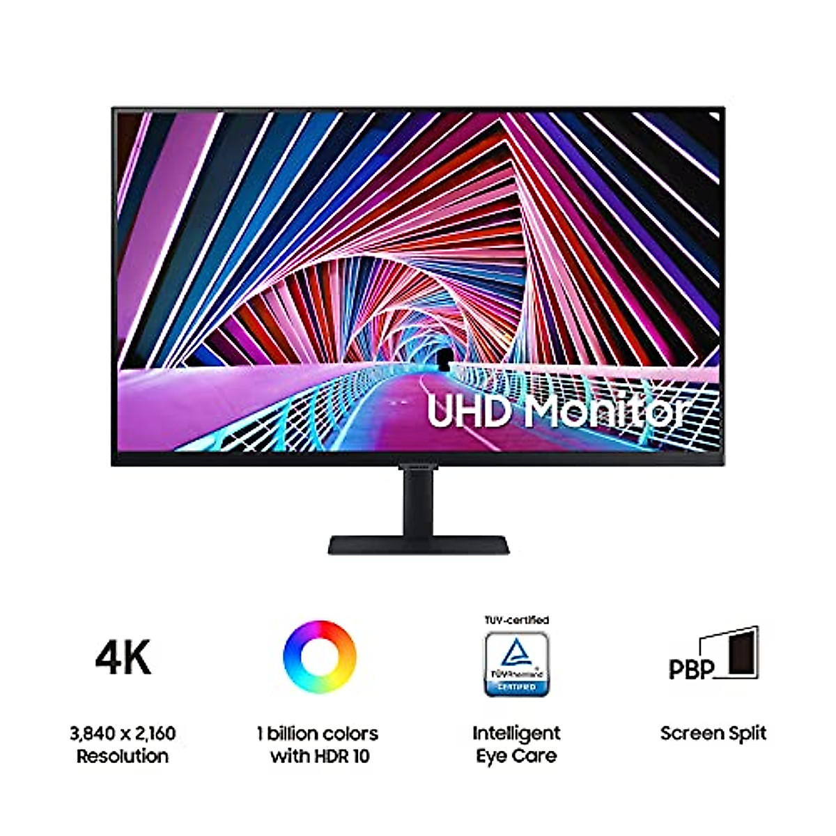 SAMSUNG 32” S70A Series 4K UHD (3840x2160) Computer Monitor, HDMI, DisplayPort, HDR10 (1 Billion Colors), 3-sided border-less, TUV-certified Intelligent Eye Care, LS32A700NWNXZA