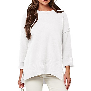 ANRABESS Women's 2024 Fall Oversized Long Sleeve Chunky Fuzzy Knit Casual Crewneck Warm Pullover Sweaters Top Trendy Outfits White