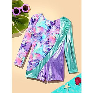 YONGHS Kids Girls Ballet Dance Leotards for Gymnastics Long Sleeve Sports Biketard Shorty Unitard Lavender 6 Years