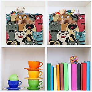 Cats Cartoon Storage Basket Bins Foldable Toy Baskets Organization with Handles Laundry Hamper for Home Boys Girls Office Closet Shelf Nursery Baskets,2 pcs