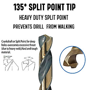 Hss Drill Bit Set 13/32 in. Jobber Twist Parabolic Flute Golden/Black 3-Flat Shank Drill Steel Metal-5Pcs