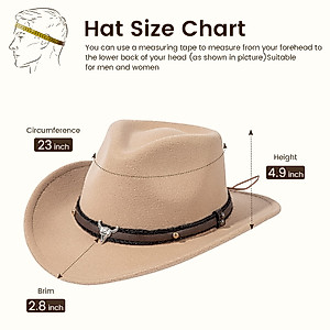 Toppers Classic Cowboy Hat Wide Brim Fedora Hats for Men Womens Cowgirl Hat Outdoor Panama Hat Light Brown