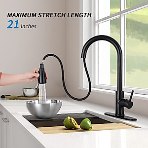 Black Kitchen Faucet, Qomolangma Kitchen Faucets with Pull Down Sprayer for Kitchen Sink, Stainless Steel Single Handle Kitchen Sink Faucet Matte Black