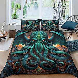 EVMILA Cthulhu 3D Print The Art of Horror Comforter Covers for Teens and Adults Duvet Cover Quilt Cover Soft Microfiber Bedding Set with Zipper Closure with Pillow Cases 3 Pieces Queen（228x228cm）