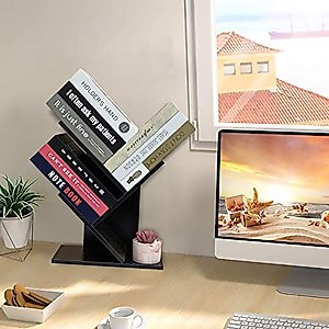 Lydia88 Tree Bookshelf，2-Layer Floor Standing Bookshelf，The Desktop Bookshelf Can Hold Books，Magazines, CDs and Photo Albums，Desktop Organizer，Office Storage Rack Real Wooden Bookshelf，Black
