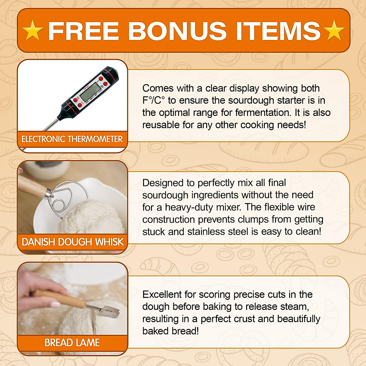 KEUKEN 42 oz Glass Sourdough Starter Jar Kit - Sourdough Bread Baking Supplies - Sourdough Starter Kit - Silicone Spatula Electric Thermometer Danish Dough Whisk - Sourdough Kit