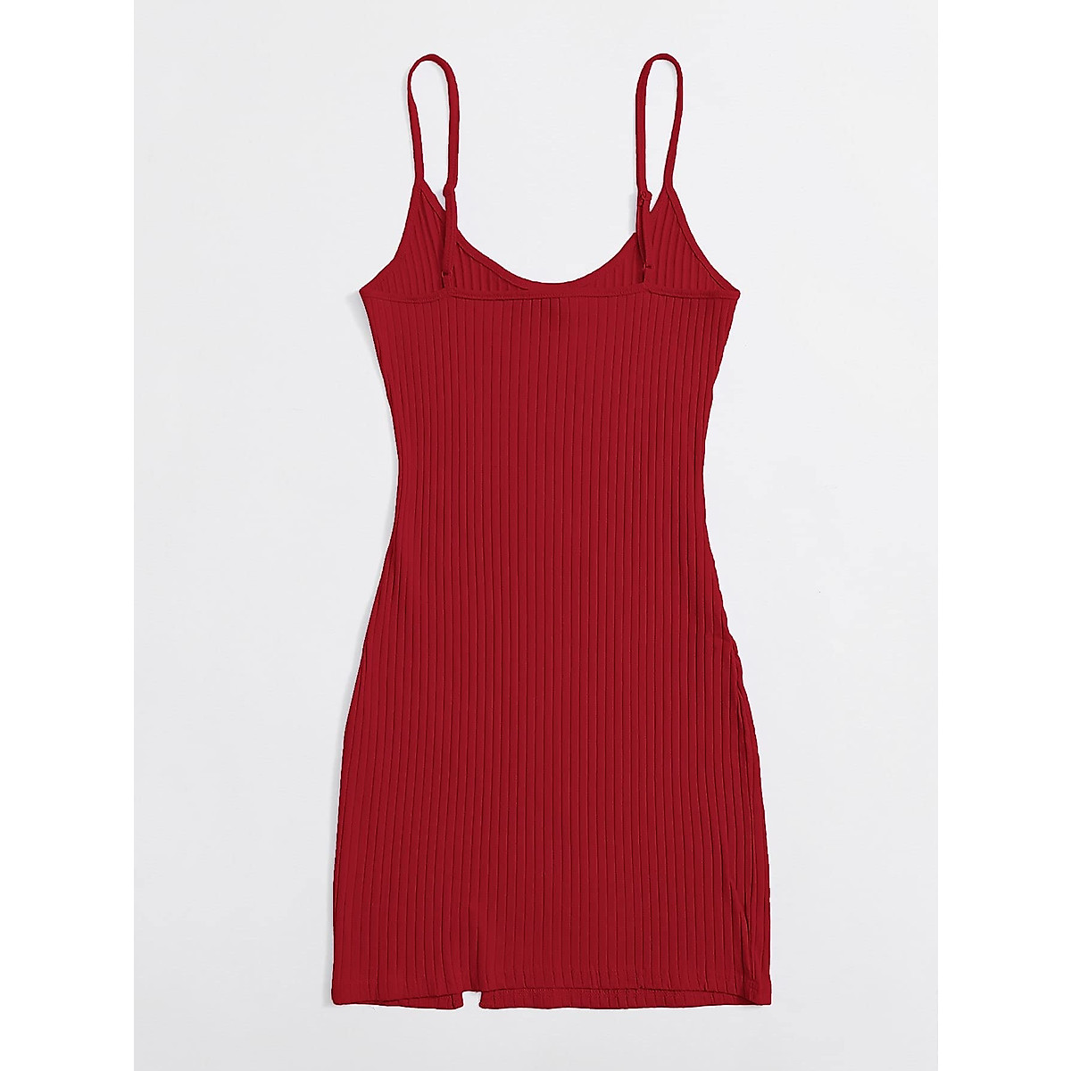 Floerns Women's Casual Solid Sleeveless Cami Split Hem Ribbed Knit Bodycon Mini Dress Red XS
