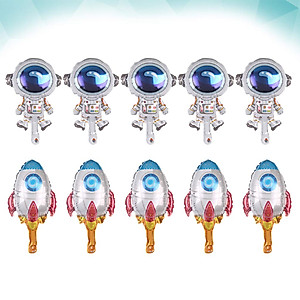 10pcs Mini Astronaut Spaceman Balloons Rocket Airship Balloons Foil Balloons for Baby Shower Birthday Outer Space Themed Party Decorations