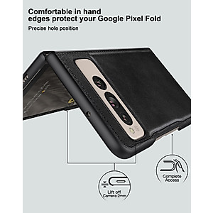 Foluu for Google Pixel Fold 2023 Case, Pixel Fold Leather Case, PU Leather + Hard PC Shell Ultra Thin Slim Durable Protective Phone Case Cover for Google Pixel Fold 2023 (Black)