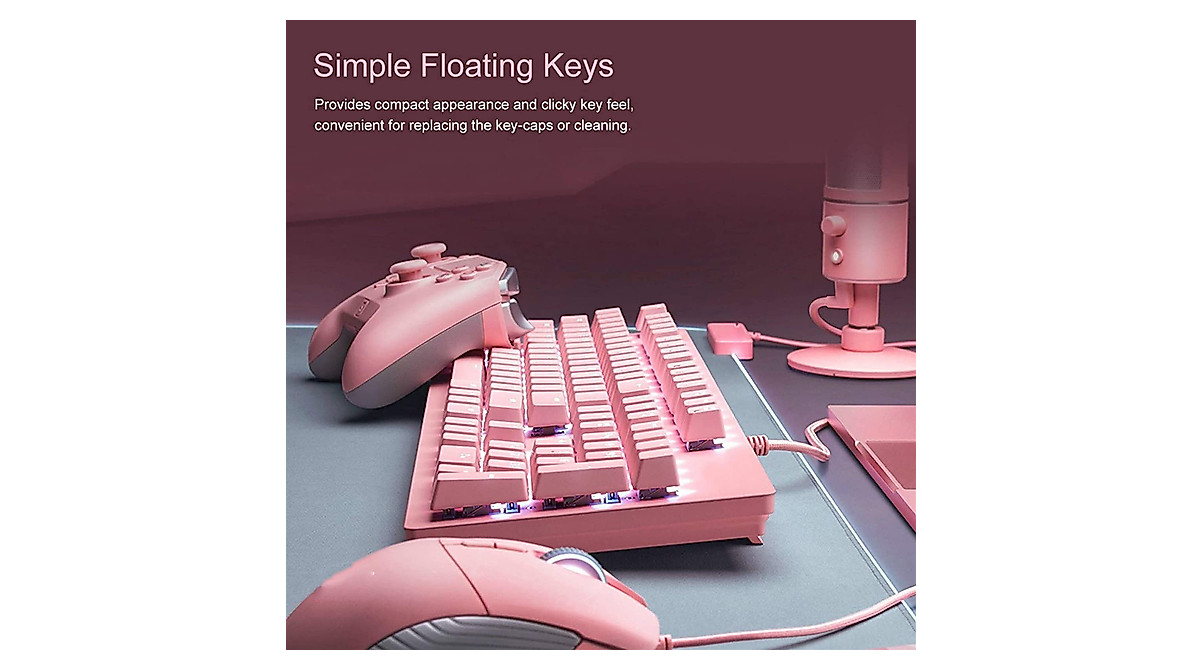 RGB Mechanical Gaming Keyboard Pink - Light & Fast for Windows