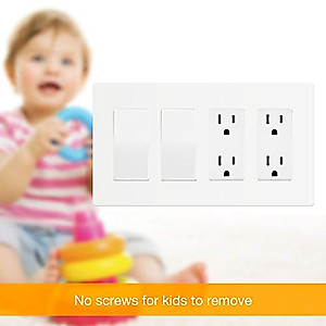 ENERLITES - SI8834-W-STICKER Screwless Decorator Wall Plates Child Safe Outlet Covers, Size 4-Gang 4.68" H x 8.30” L, Unbreakable Polycarbonate Thermoplastic, SI8834-W, Glossy, White