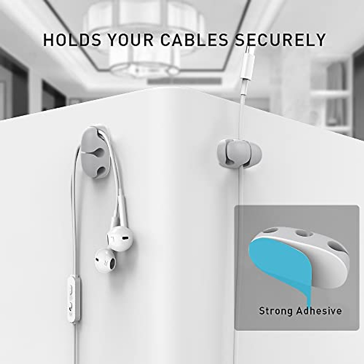 Delidigi 6 Pack Cord Holder Clips for Desk, Strong Adhesive Wire Cable Organizer Keeper for Organizing USB Charging Cable Home Office and Car (Grey)