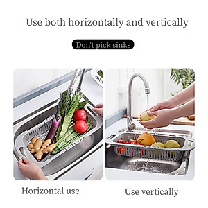 FENGZIZH Adjustable Dish Drainer Dish Rack Over The Sink,Drying Rack, Extendable Vegetable Fruit Washing Basket, Collapsible Strainer Basket,Plastics(Grey+White)