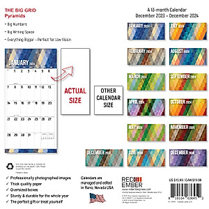 RED EMBER The Big Grid Jumbo Large Print - Pyramids 2024 Hangable Monthly Wall Calendar - 12" x 24" Open | Giftable | Easy to Read Planners for Office Extra Large | Massive Writing Space