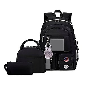 Teecho Waterproof Backpack Set for Teen Girls Cute Backpack Purse for Women Weeken Travel Rucksack Black