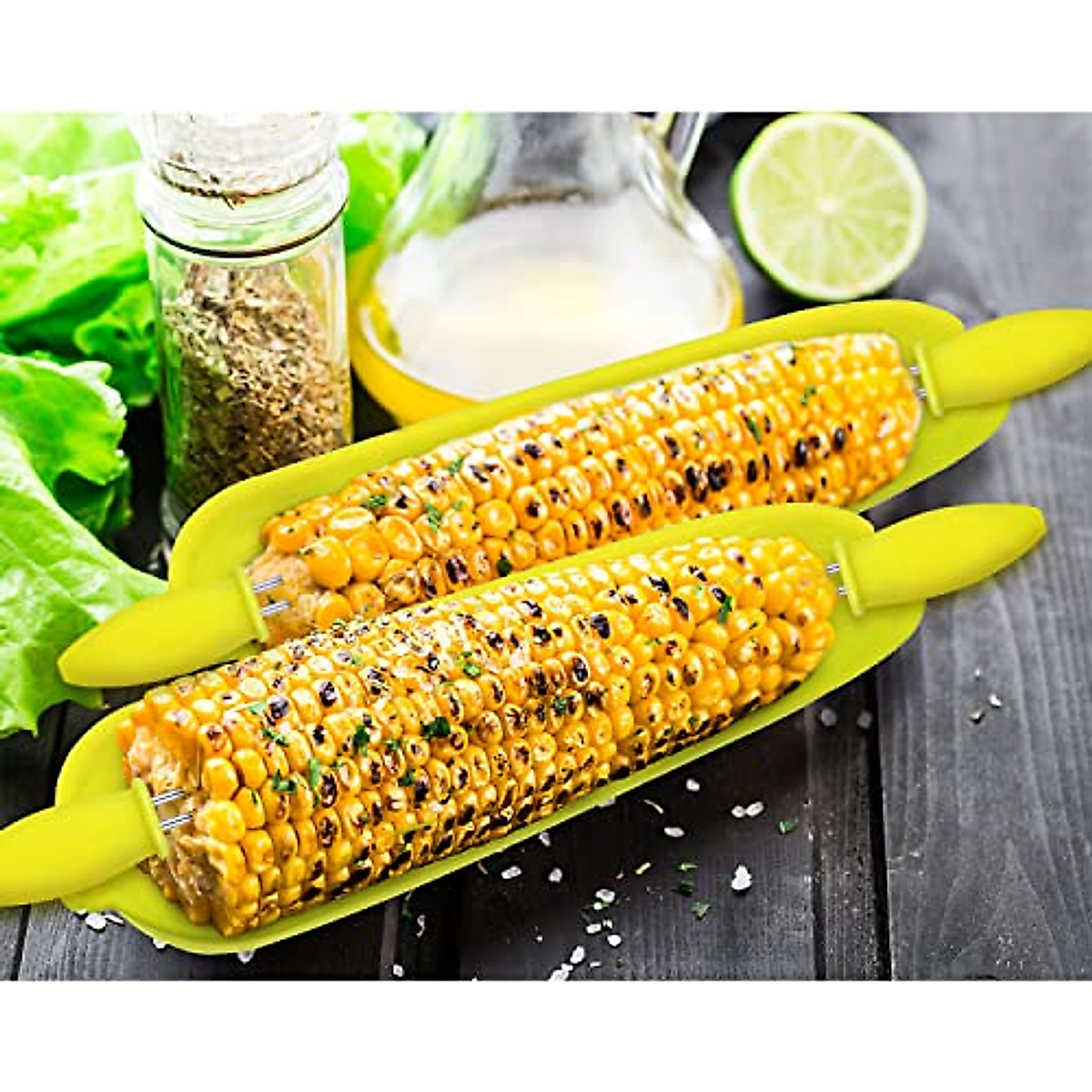 24 Pieces Corn Cob Holders and Dish Set Corn on the Cob Skewer Stainless Steel Skewer Needle BBQ Tool and Plastic Corn Tray