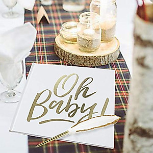 Cheerland Feather Signature Pens Ballpoint Pen for Party Reception Wedding Party Guest Book Ceremony Bridal Baby Shower Anniversary Graduation Event Party Favors (Gold/White)