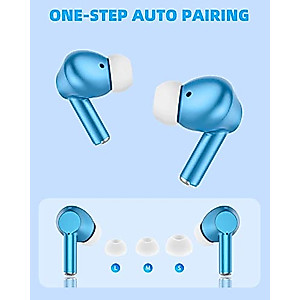 Wireless Earbuds, Bluetooth 5.3 Noise Cancelling Ear Buds with in-Ear Built-in Microphone Deed Bass Headphones,Clear Premium Stereo Earphones IPX6 Waterproof Headset for Sport (Blue)