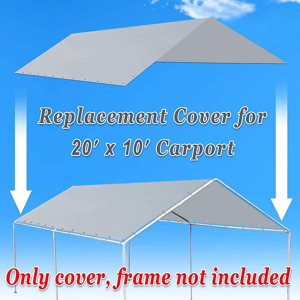 Strong Camel Outdoor 10x20 Replacement Canopy Roof Cover Outdoor Carport Covers (Silver)