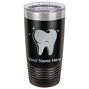 LaserGram 20oz Vacuum Insulated Tumbler Mug, Tooth, Personalized Engraving Included (Black)