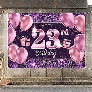 PAKBOOM Happy 23rd Birthday Banner Backdrop - 23 Birthday Party Decorations Supplies for Women Her - Pink Purple Gold 4 x 6ft