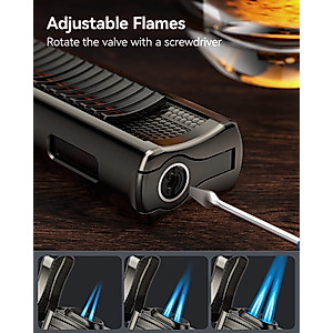 Kollea Torch Lighter, Double Jet Flame Refillable Butane Lighter, Windproof Pocket Lighter with Punch and Stand, Cool Idea Gift for Men (Butane Gas Not Included)